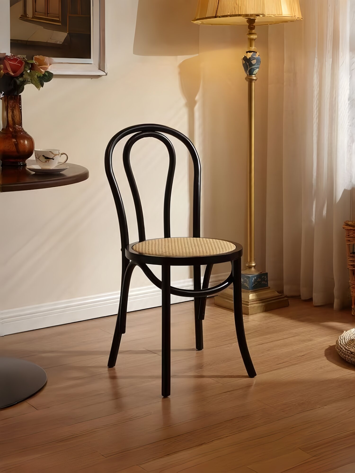 Обеденный стул из ротанга，Французский деревянный стул для столовой