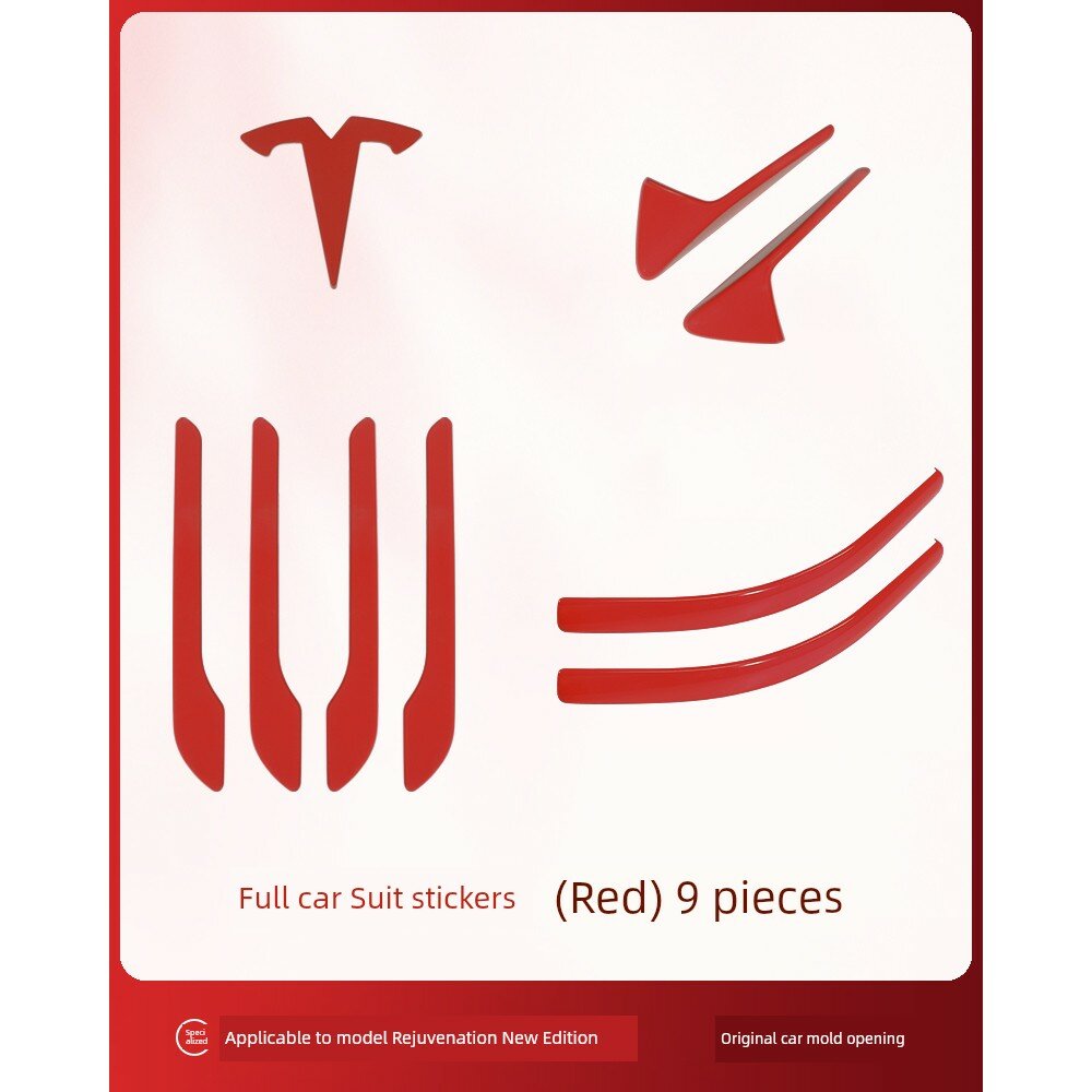 Набор декоративных наклеек для экстерьера Tesla Model Y ярко-красного цвета - 9 штук