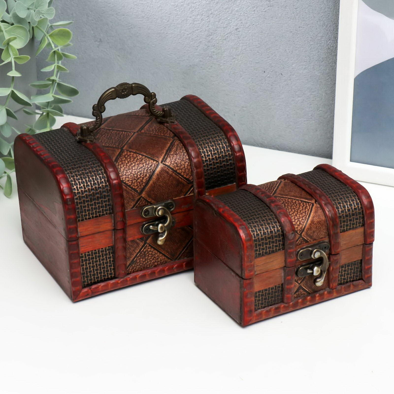 Набор шкатулок для украшений "Сундучок. Клетка и сеточка", дерево, 2 шт.