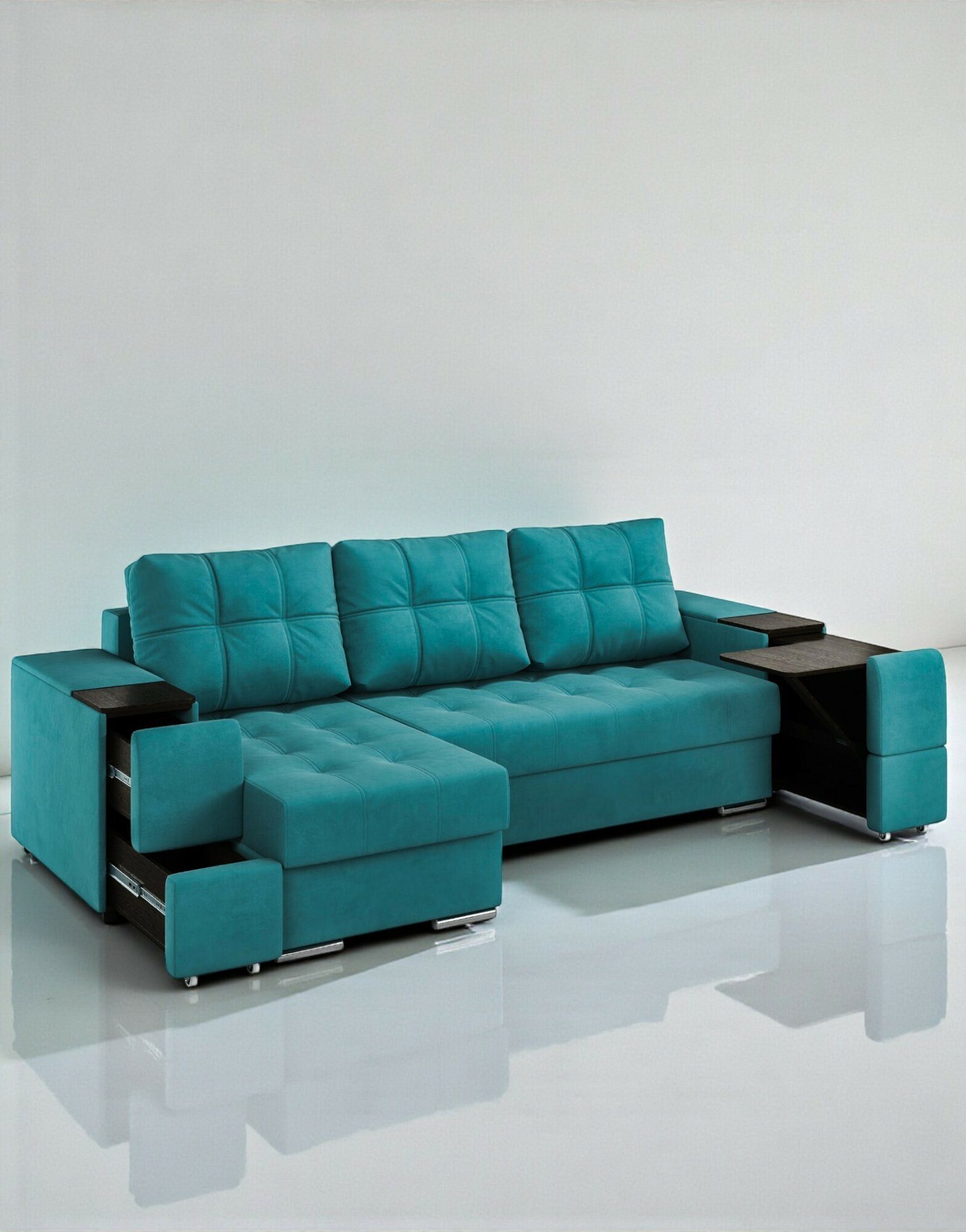 Угловой диван Бруклин, пантограф, независимый пружинный блок, металлический каркас, с журнальным столиком