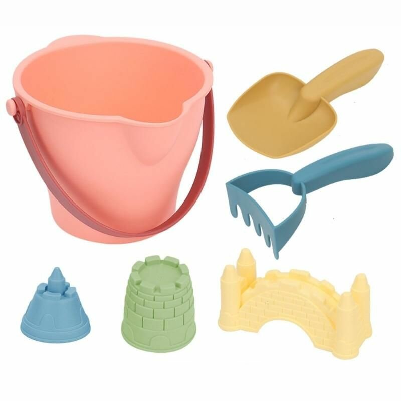 Замок песочный 6 шт, - розовое ведро