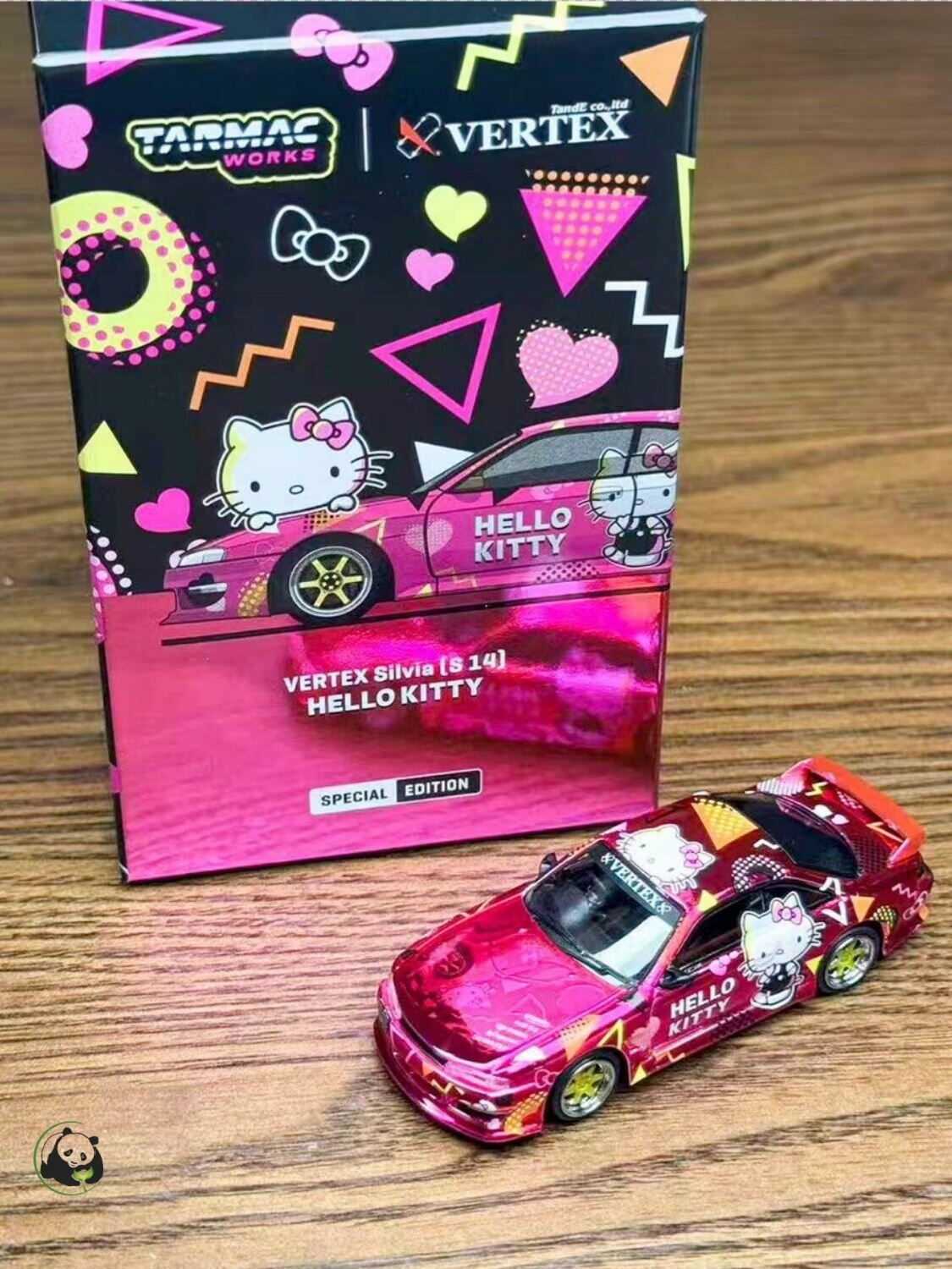 Машинка Tarmac Works TW 1:64 VERTEX Silvia S14 Hello Kitty Pink Chrome Die-cast Alloy Model Collection Toy Children Gifts