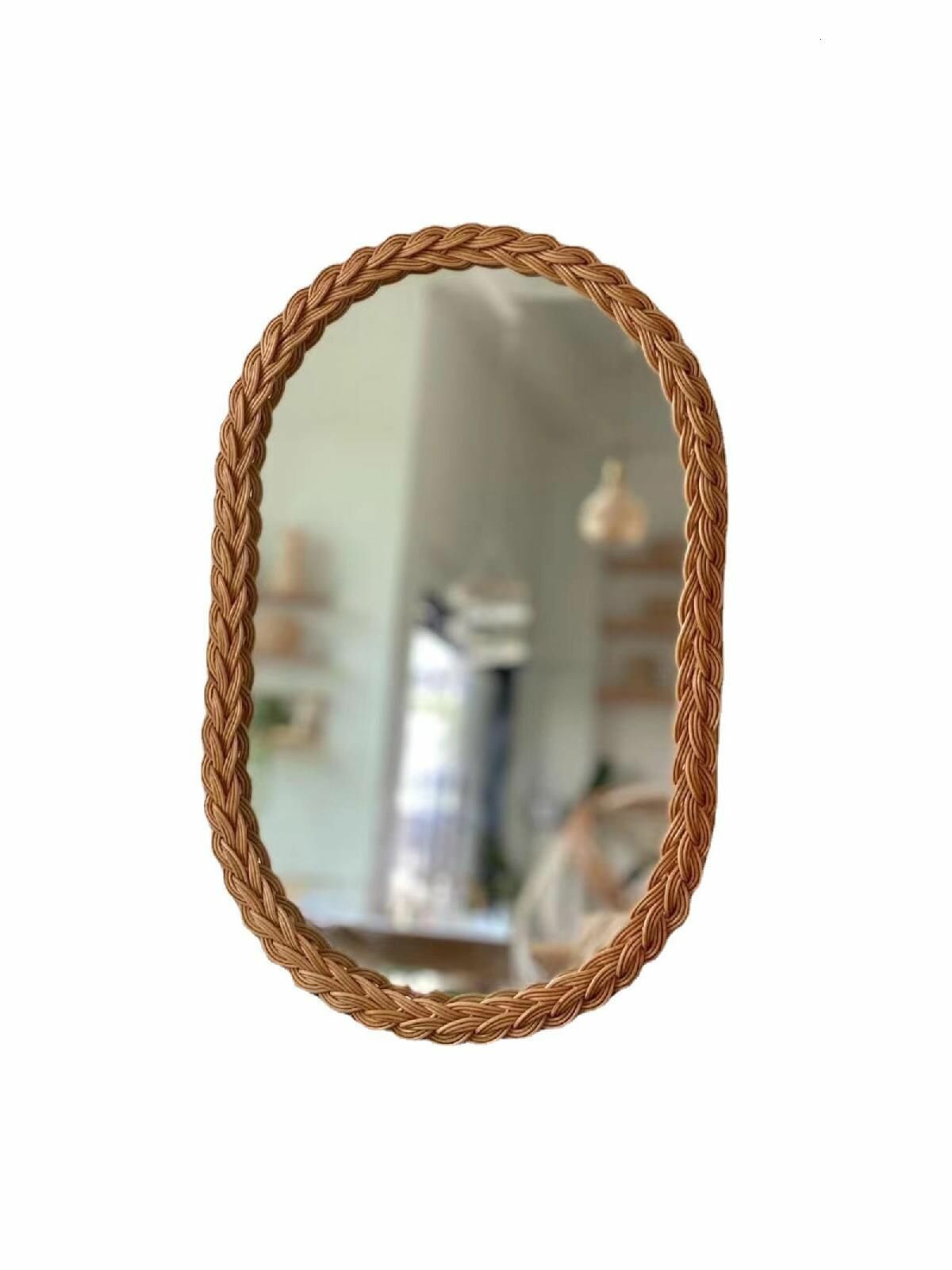 Рамадлязеркала, Ретро-зеркало из ротанга-овальное-хаки