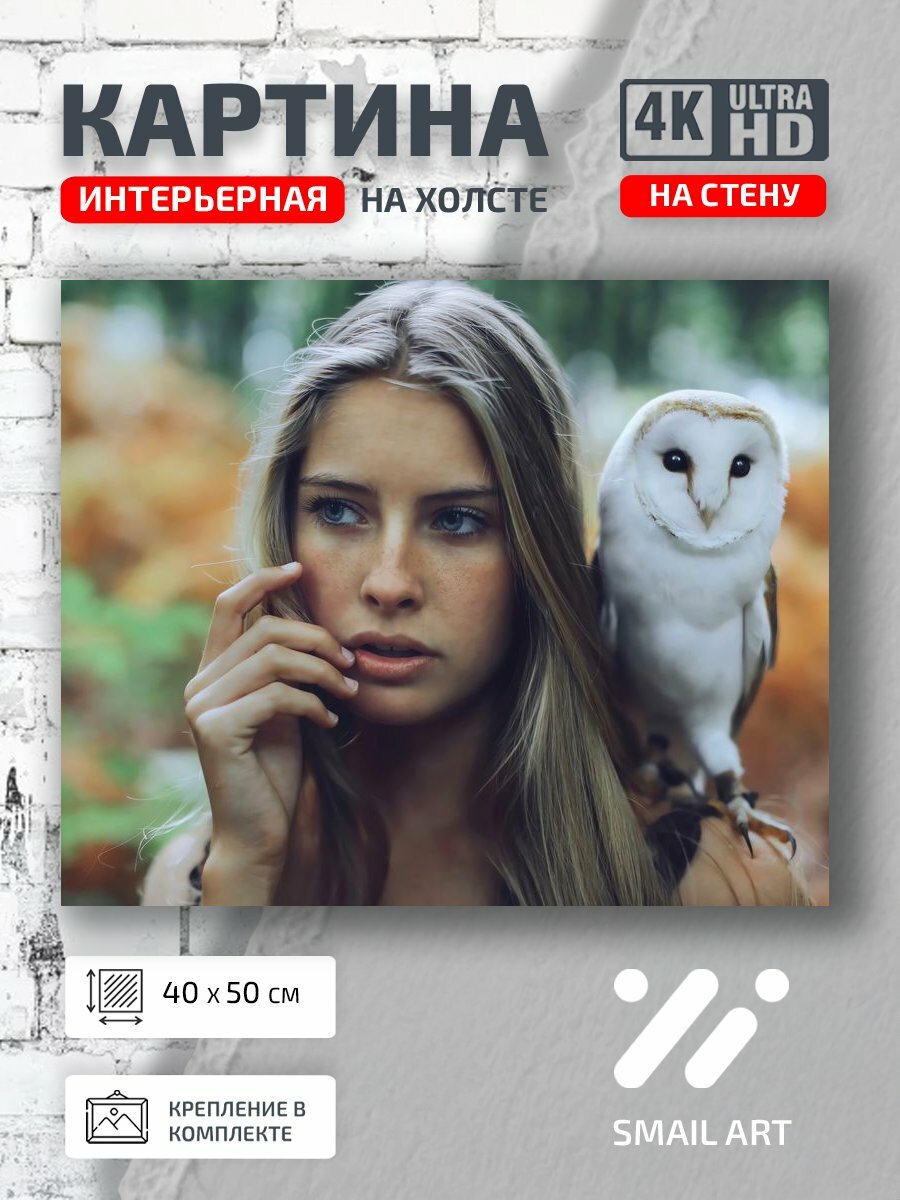 Картина на холсте интерьерная 40 на 50 на стену Совой Portrait для кабинета портрет декор