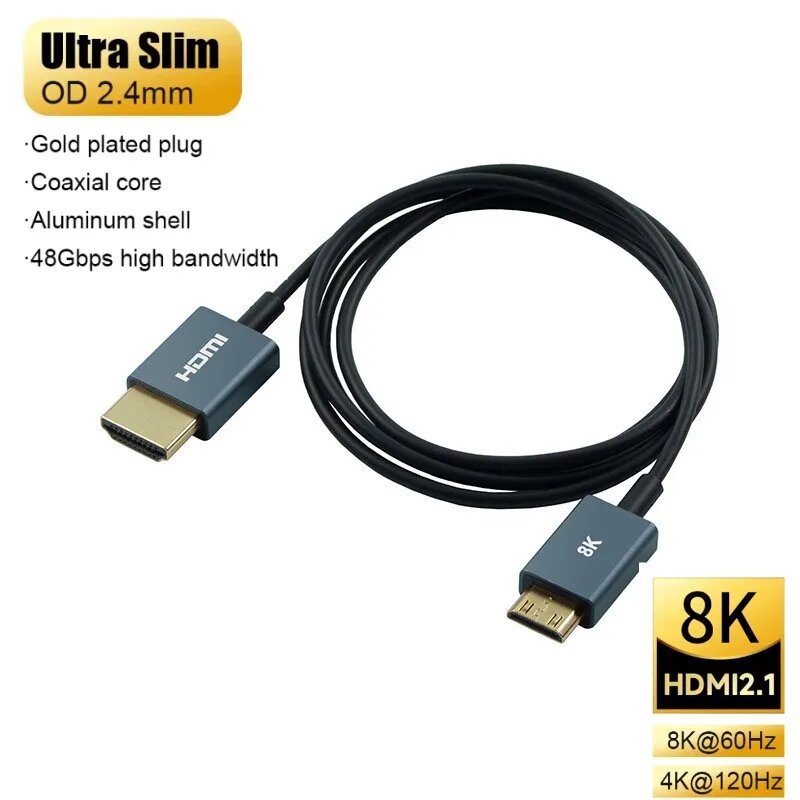 HDMI 2.1 кабель 8K, 1 м, Mini HDMI Coaxial