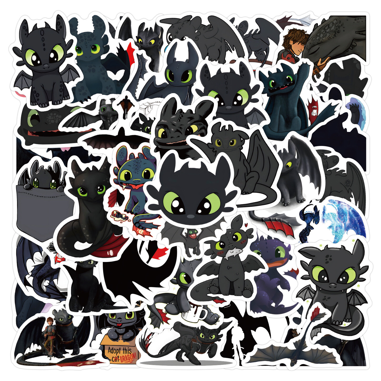 50 шт./упаковка Наклейки аниме Toothless Водонепроницаемые виниловые наклейки Милые наклейки Набор граффити для скейтборда, автомобиля, ноутбука, бутылок с водой, стен, багажа, книг