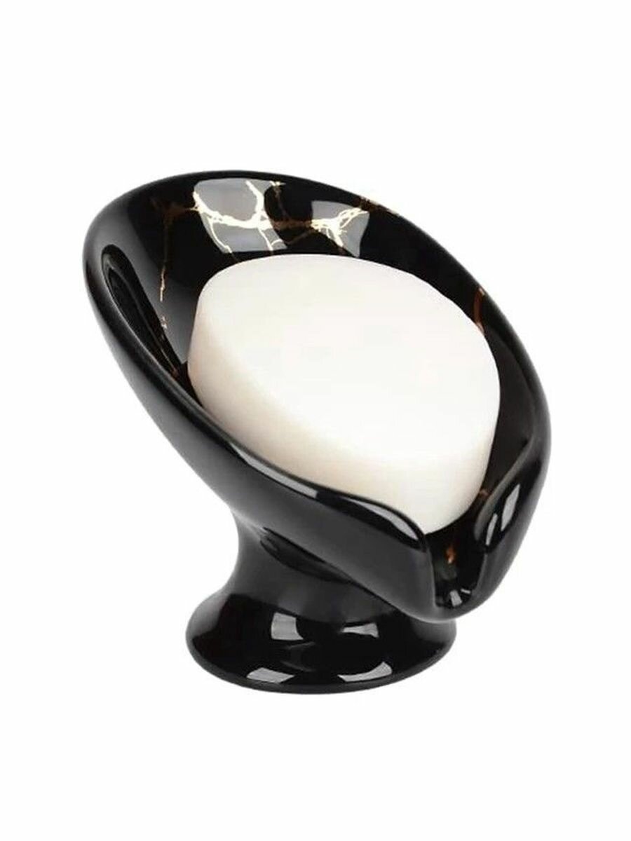 Керамическая мыльница со сливом, чёрная