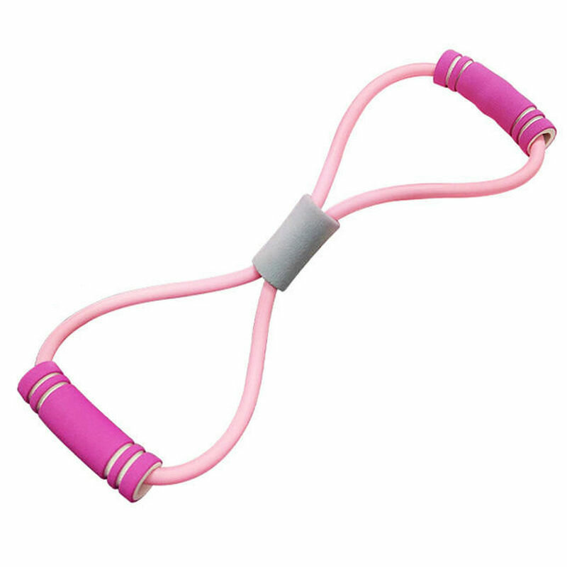 1PCS Figure 8 pullers - упругий пояс из TPE для растяжки плеч и рук - розовый, материал TPE tube + NBR foam, прочность на растяжение 25-35 lbs, размеры O.D. 80*I. D. 60*длина трубки 1000 мм, вес 36g, размер упаковки 17x20x11 cm, вес упаковки 40g