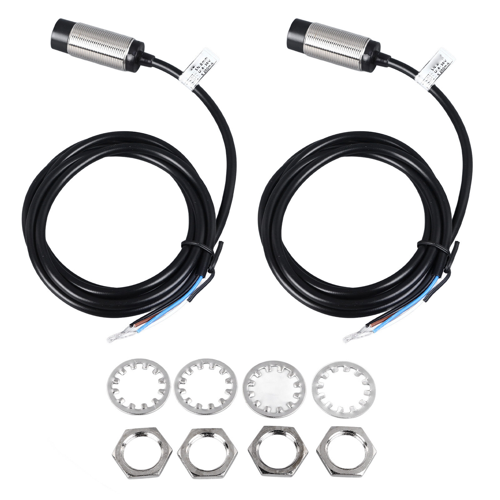 2 шт. Индуктивный датчик приближения 8 мм, датчик обнаружения расстояния, постоянный ток, 4 провода, NPN, NO, NC