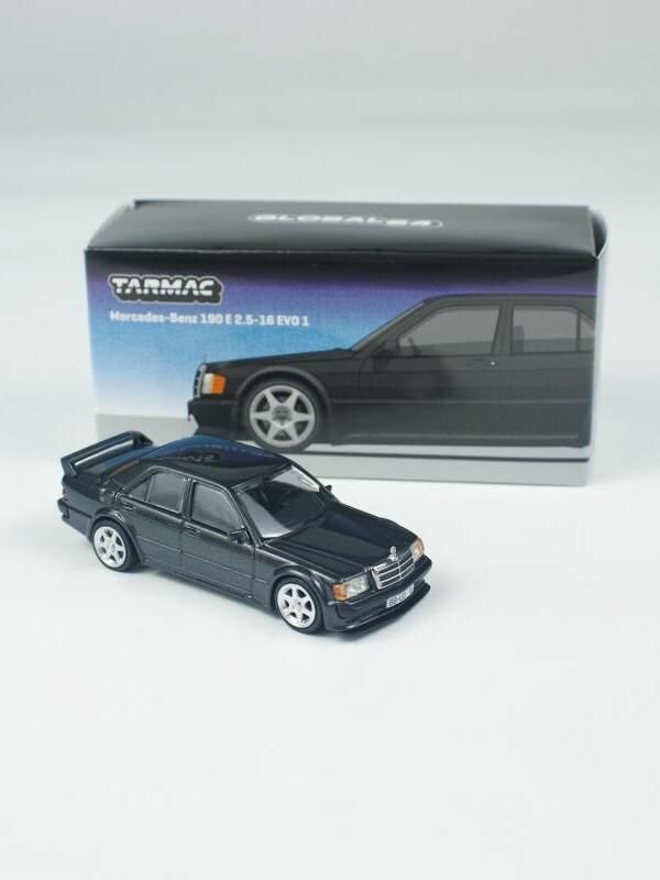 Машинка Tarmac Works TW 1/64 Mercedes-Benz 190 E 2.5-16 EVO 1 Blue-Black metallic Die-cast Alloy Car Model Collection Display Gift