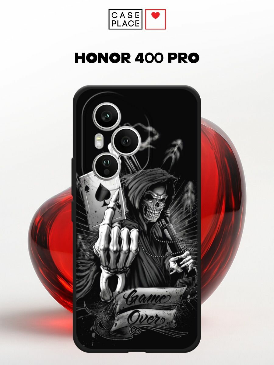 Черный матовый чехол на Honor 400 Pro / Хонор 400 Про с принтом Конец игры