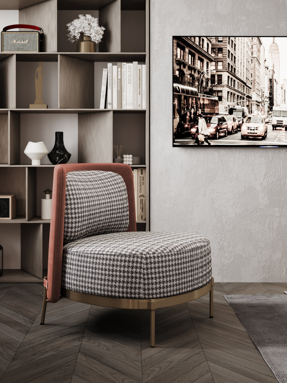 Кресло дизайнерское ROBUSTO STANDART гусиная лапка и велюр. Размер 81х42х65