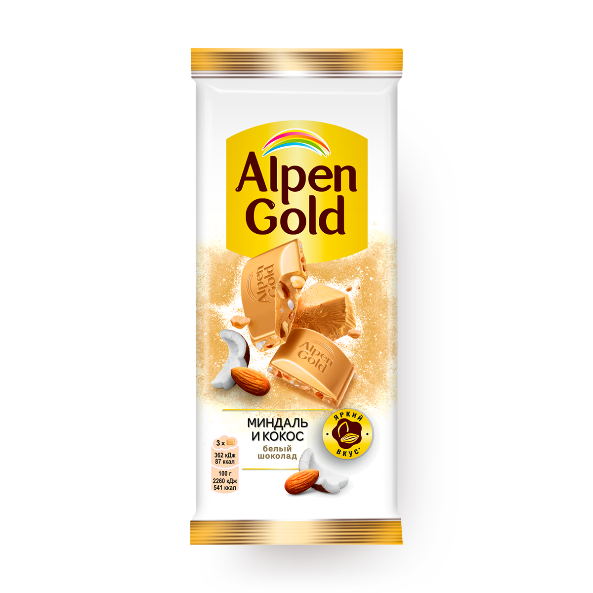 Шоколадная плитка Alpen Gold "Миндаль и Кокос", белый, 80 г, 1 шт.