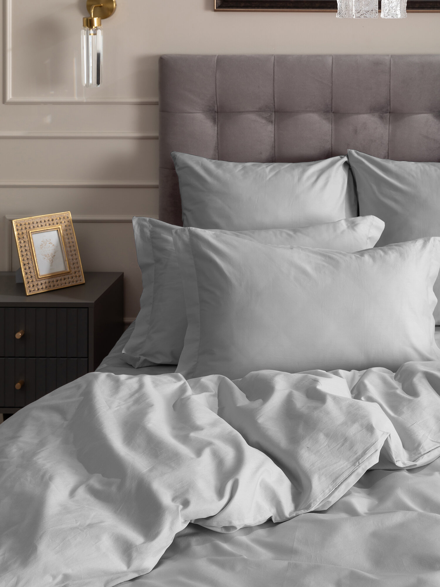 Комплект наволочек с ушками сатин 50х70 (2 шт.) "Cozy Home" Silver grey