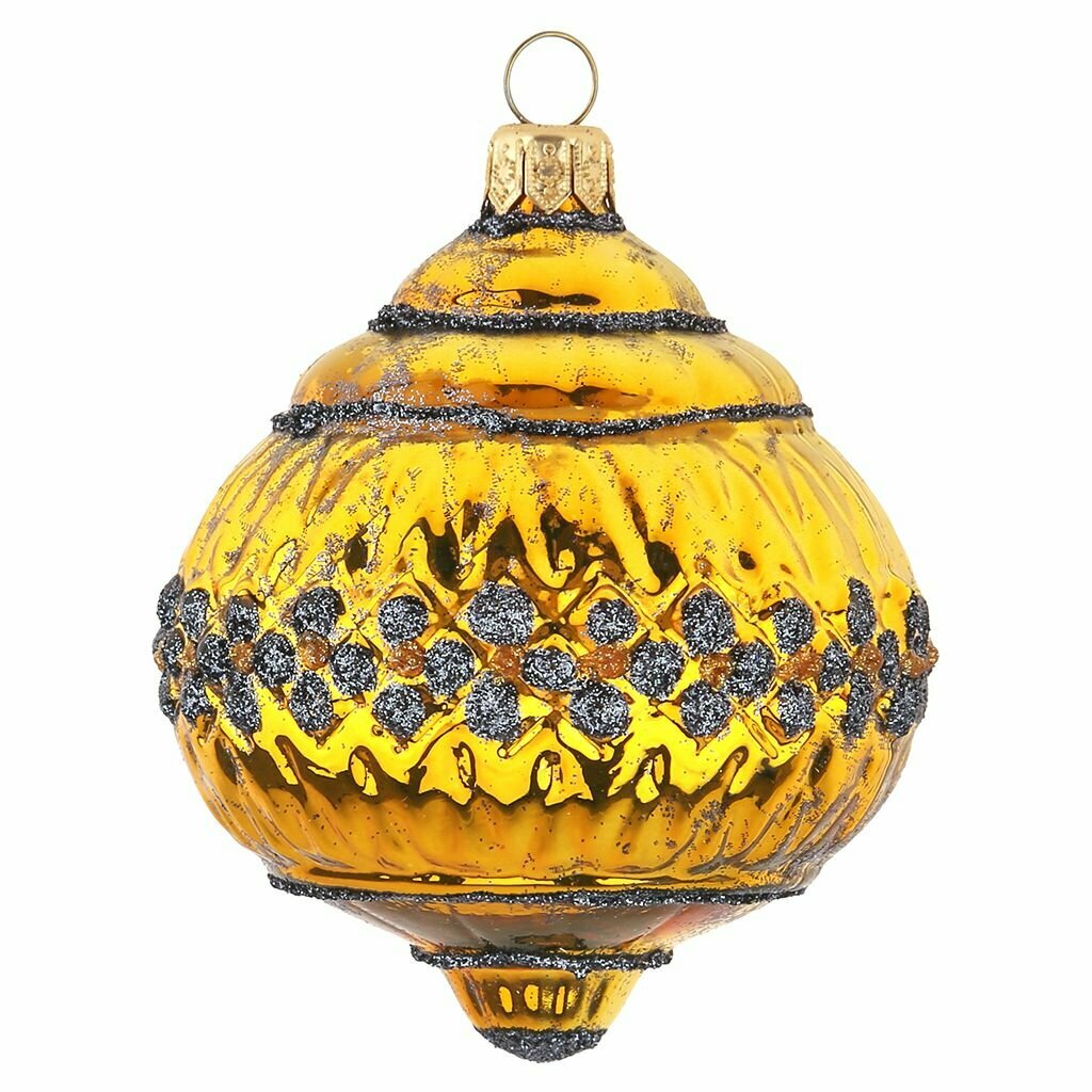 Елочная игрушка фигурка стеклянная "Фонарик ажурный-3" д7,8см, h10,3см, ручная художественная роспись, подарочная упаковка