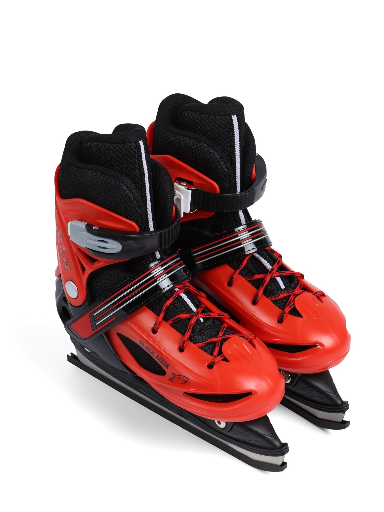 Коньки детские раздвижные BlackAqua, р. 34-37, для фитнеса, с роликовой платформой, красные, чёрные
