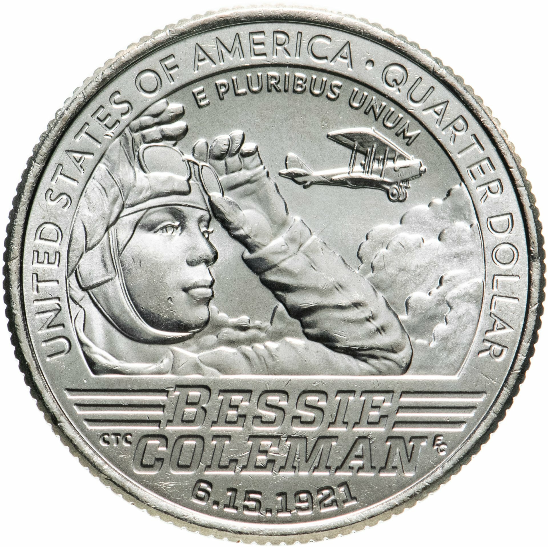 США 1/4 доллара 25 центов, квотер 2023 Американские женщины - Летчица Бесси Колман 6-я, Мельхиор медь-никель, в сохранности UNC