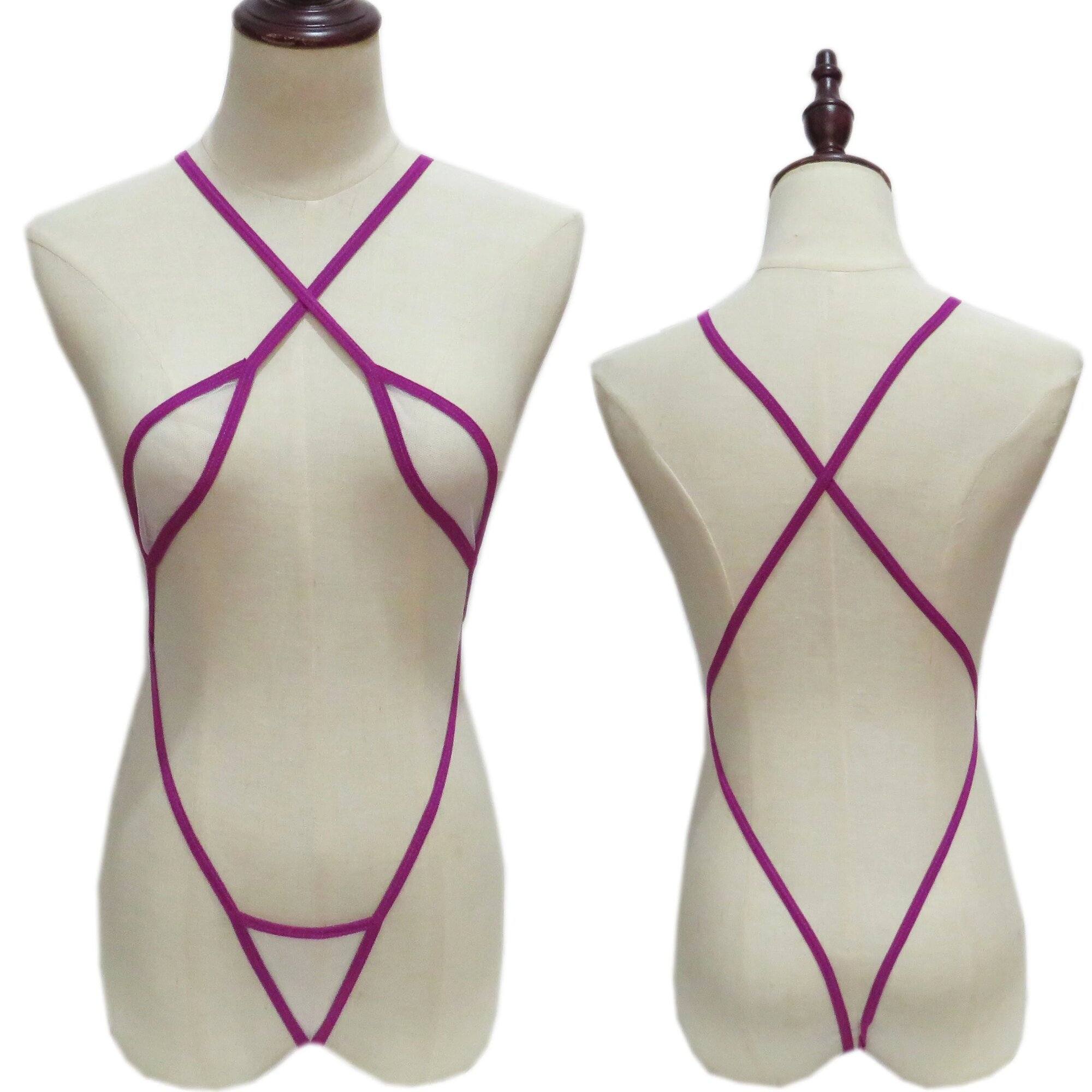 Женское цельное нижнее белье, сексуальный прозрачный маленький купальник с Фиолетовый, фиолетовый