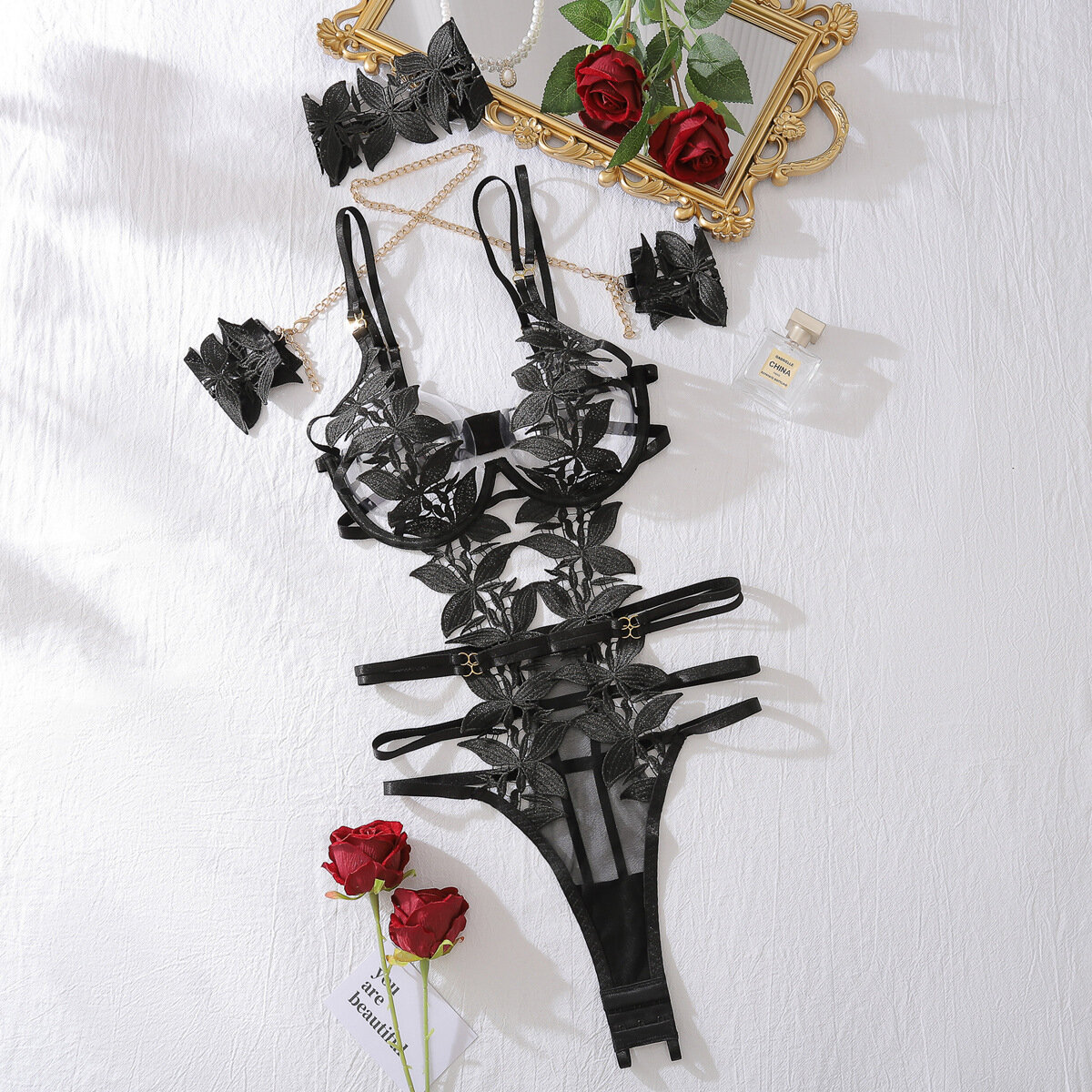 Летний прочный браслет-цепочка с цветочной вышивкой и ажурным поясом для коррекции фигуры