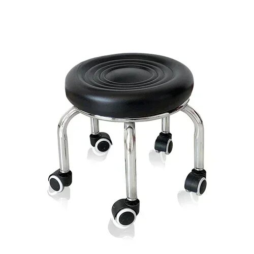 Маленький круглый низкий табурет из алюминиевого сплава с колесами, домашняя скамейка, креативный стул со спинкой, ленивый табурет для работы по дому, металлические ножки, 3 размера Черный, total height 32CM 1