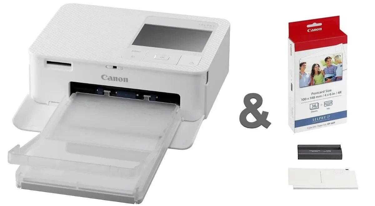 Мини-принтер -Selphy CP1500 + Стартовый картридж и бумага (36 листов) сублимационный, Цветной