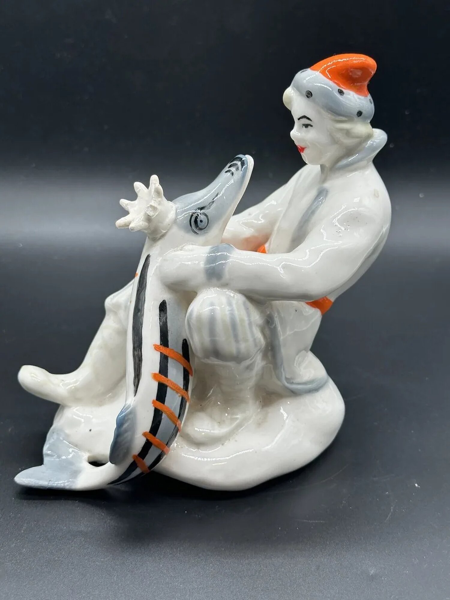 Статуэтка Емеля со щукой Лзфи Фарфор ссср 60 годы Винтажная