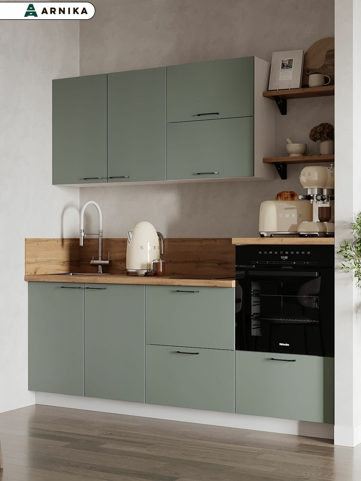 ARNIKA Кухонный гарнитур со столешницей "Дакия" 2,1м х цвет олива (зеленый), фасад Эмаль
