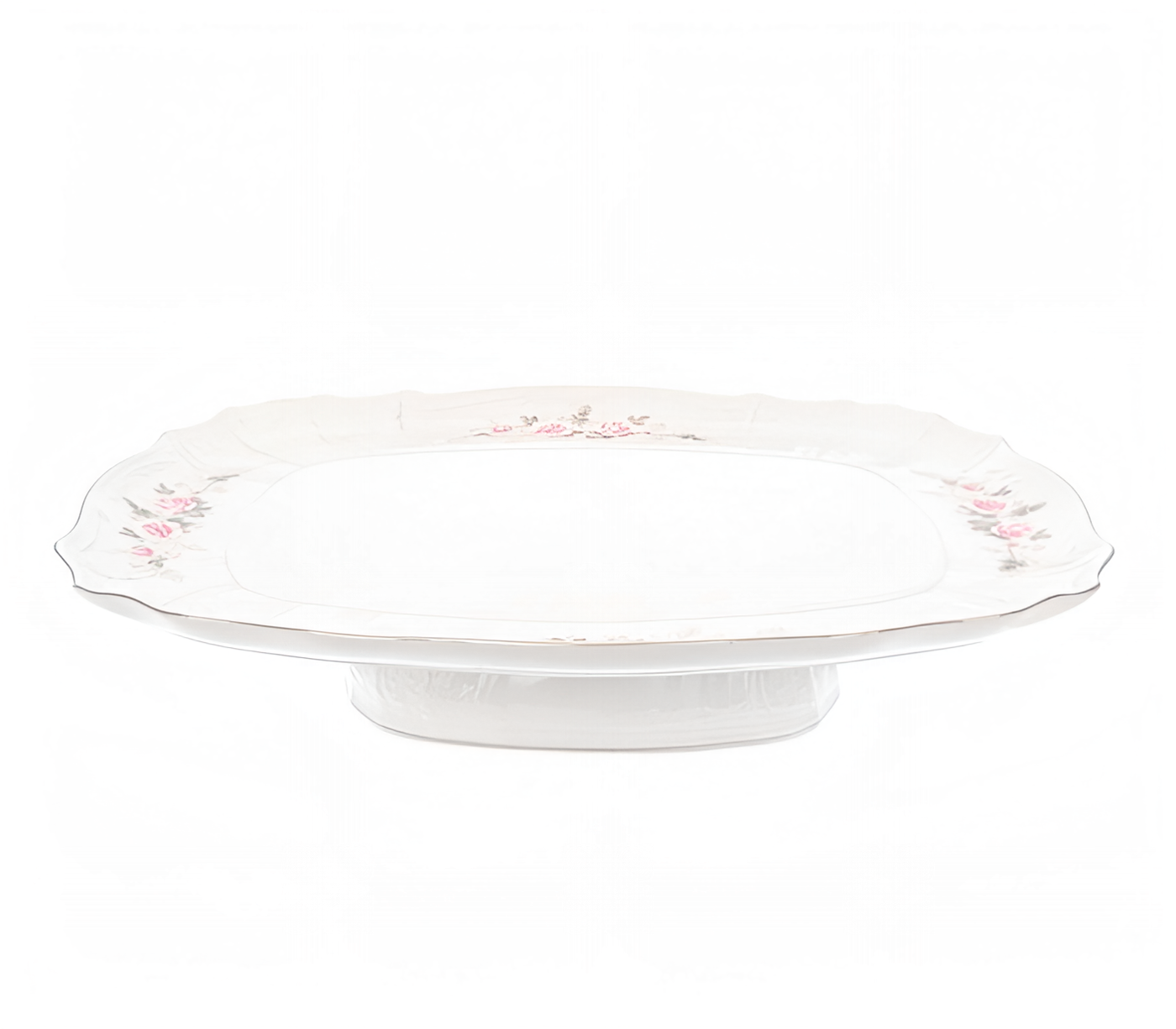 Поднос 40 см на квадратной ножке; "Bernadotte", декор "Бледные розы, отводка платина", Thun/ БТФ1421