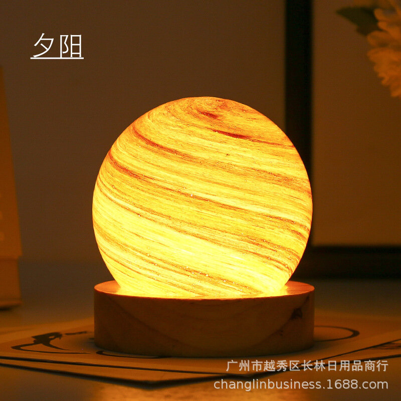 Встроенный светильник-ночник "Звездное небо" с абажуром Planet Lampshade на деревянной основе, аккумуляторный ночник Type-C, подарочный светильник Aurora Glass