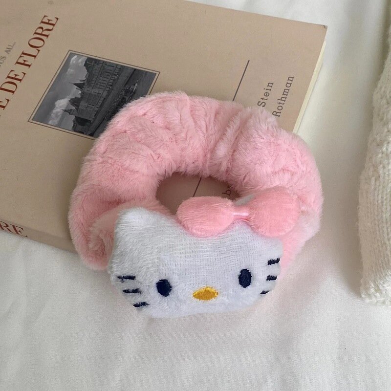 Мягкая резинка для волос в виде мультяшной собачки с корицей, повязка на голову My Melody, резинка для волос, аксессуар для волос, светло-розовая Hello Kitty.