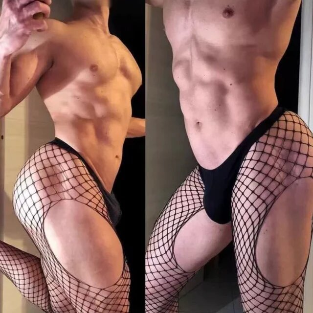 Мужские модные сетчатые леггинсы, сексуальные колготки, черные сетчатые чулки, нежное нижнее белье, летние, осенние, зимние фетиш-чулки для мужчин.