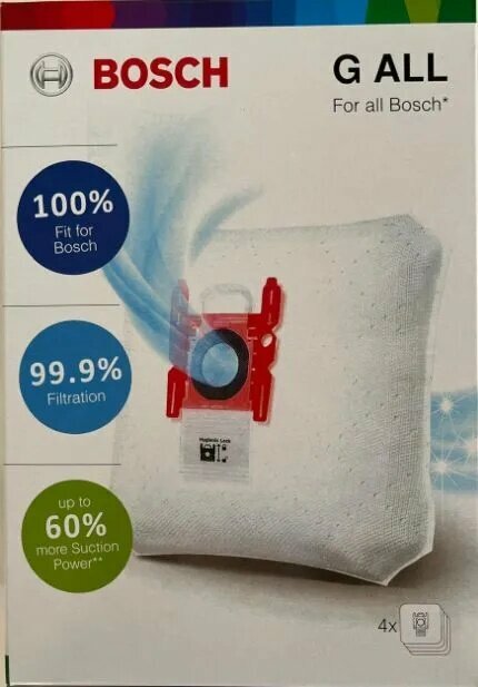 Мешки-пылесборники BBZ41FGALL 17003048 для пылесоса Bosch PowerProtect, тип "G ALL", 4 шт. Эквивалент