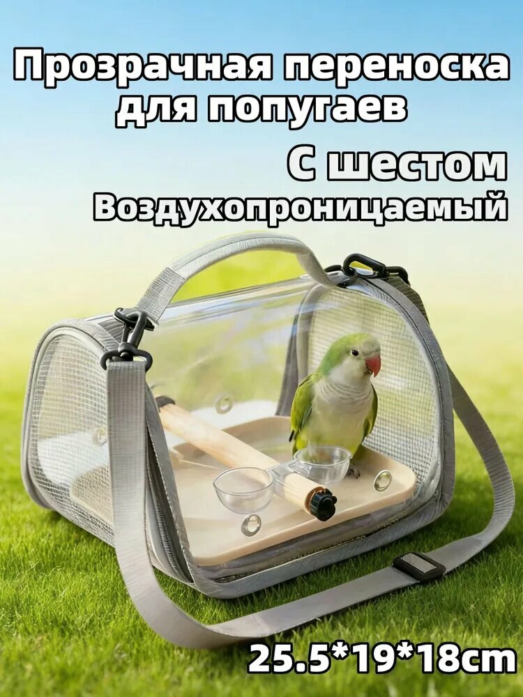 Прозрачный рюкзак-переноска для попугаев с жердочкой и поддоном, складной, вентилируемый - для путешествий и прогулок,25.5*19*18cm