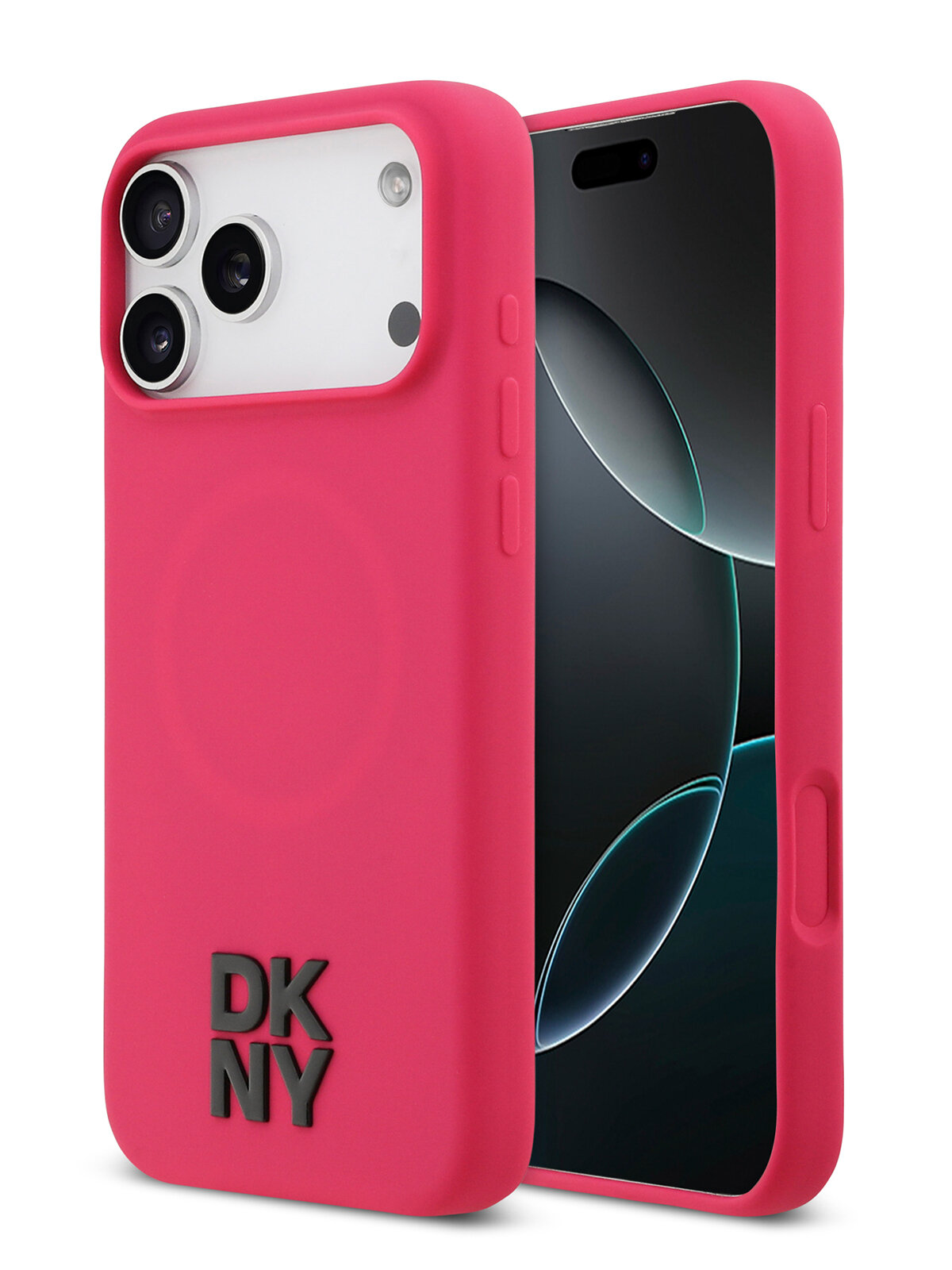 Чехол DKNY на iPhone 17 Pro Max, с магнитами MagSafe, с внутренней подкладкой, soft touch, силиконовый, розовый