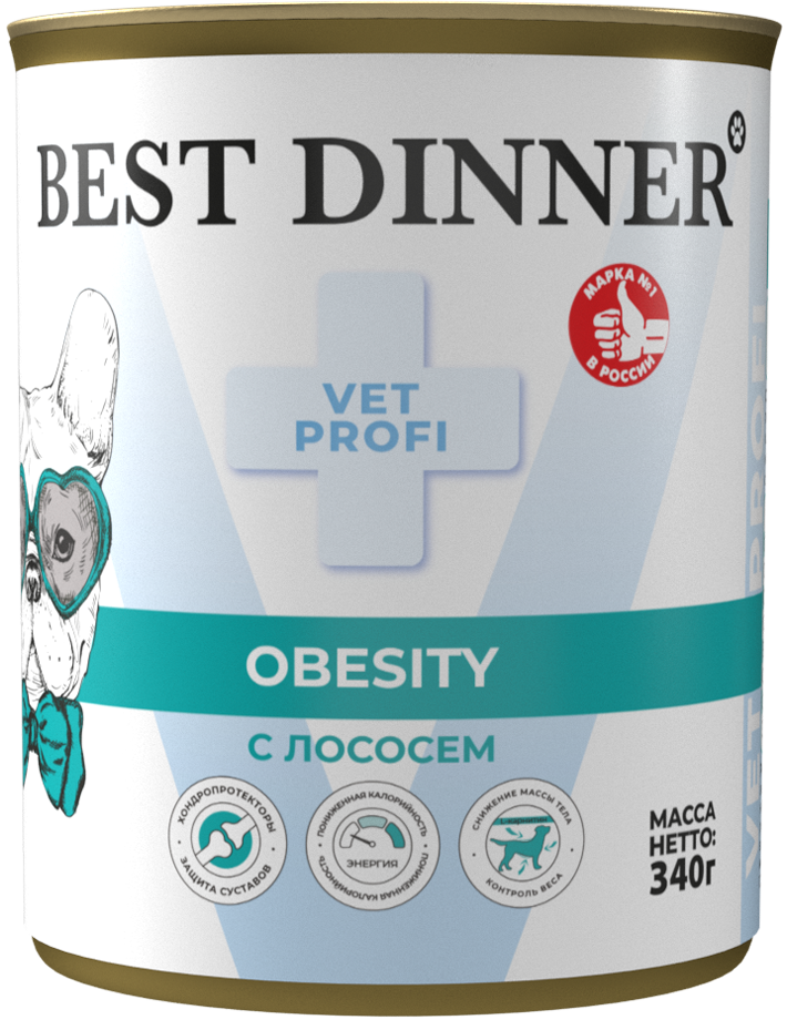 Влажный корм Best Dinner Vet Profi Obesity для снижения избыточной массы тела у собак, с лососем - 340 г х 12 шт