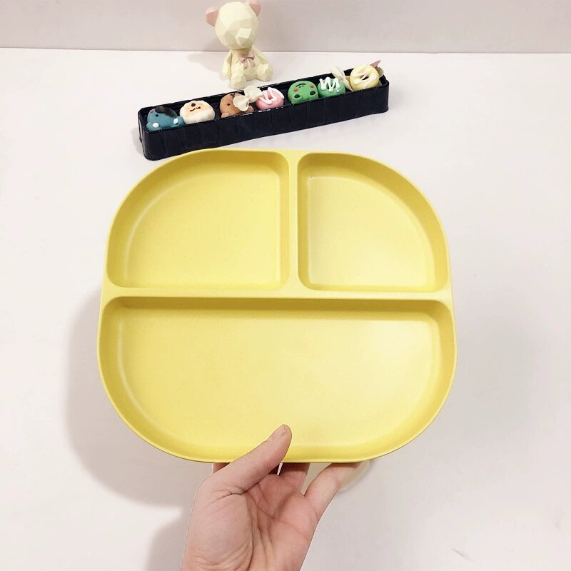 Детская тарелка A5 с разделителями, экологичная однотонная тарелка с 3 секциями для школьников и детского сада,