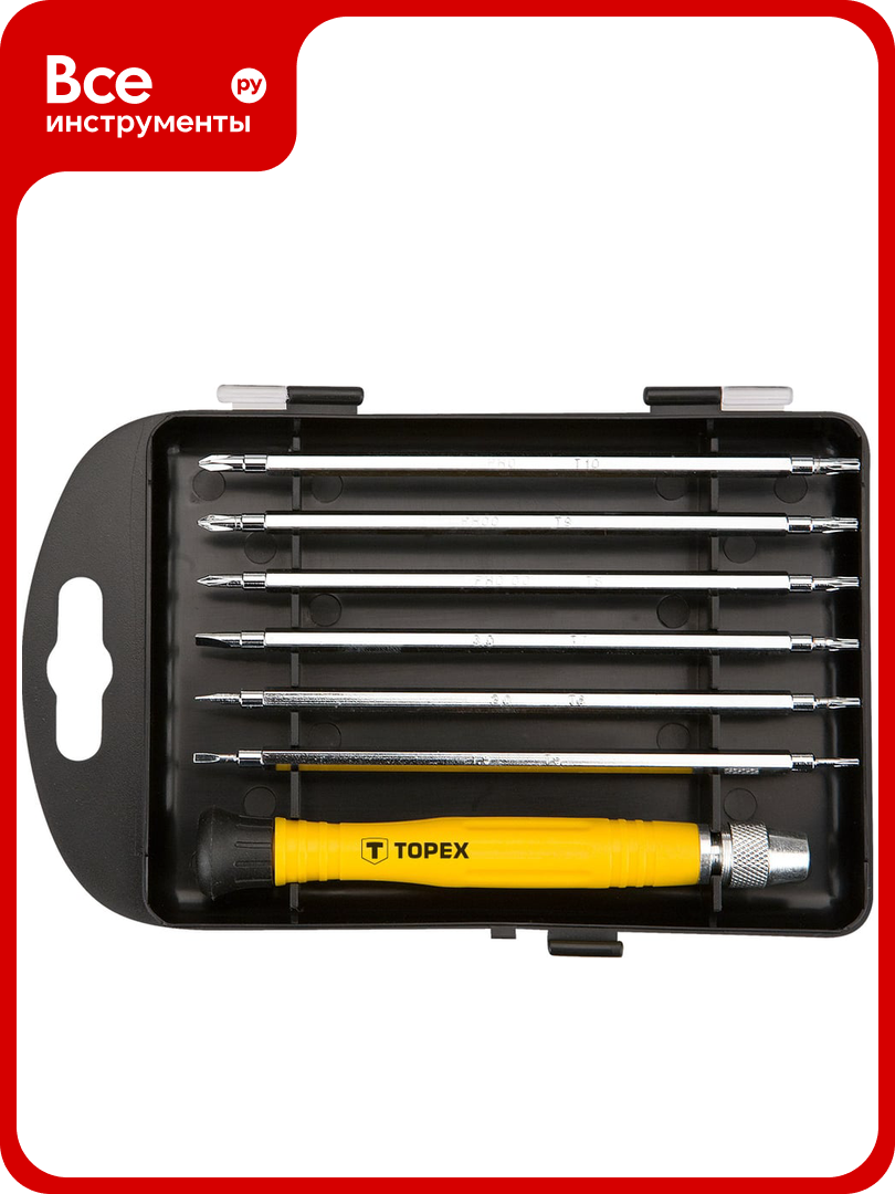 Набор: отверточная рукоятка + 6 переставных стержней TOPEX, из высококачественной хромованадиевой стали