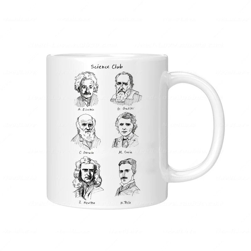 Научный клуб, кружка, физическая химия, ученик средней школы, Эйнштейн, Тесла, Галео, Ньютон, подарок белый