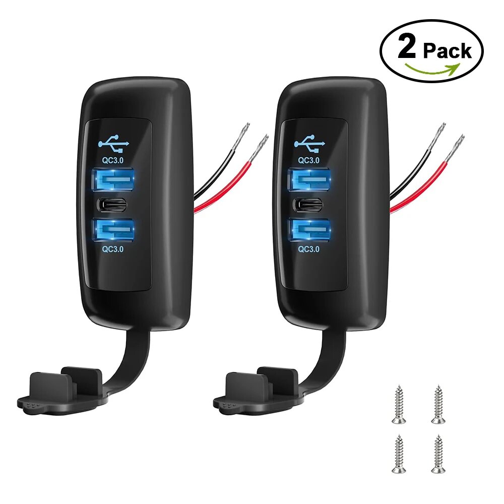 2 шт, 56 Вт, 3 порта, 12 В, USB-розетка для автодома, Type-C PD3.0 и двойная многопортовая автомобильная USB-розетка QC3.0, адаптер для быстрой зарядки для морского автобуса, квадроцикла 2pack-UCC603-2QC-PD