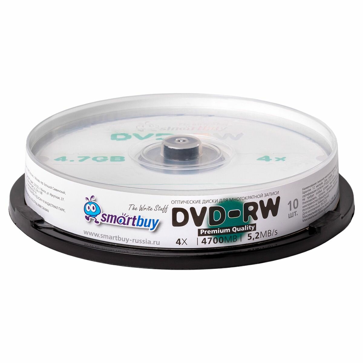 Оптический диск DVD-RW SmartBuy 4.7Gb, 4х, cake box, 10шт. (SBDV-RW10)