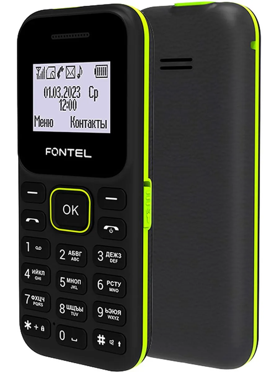 Мобильный телефон Fontel FP100 Черно-зеленый 2 sim TFT 2G 600 mAh RU