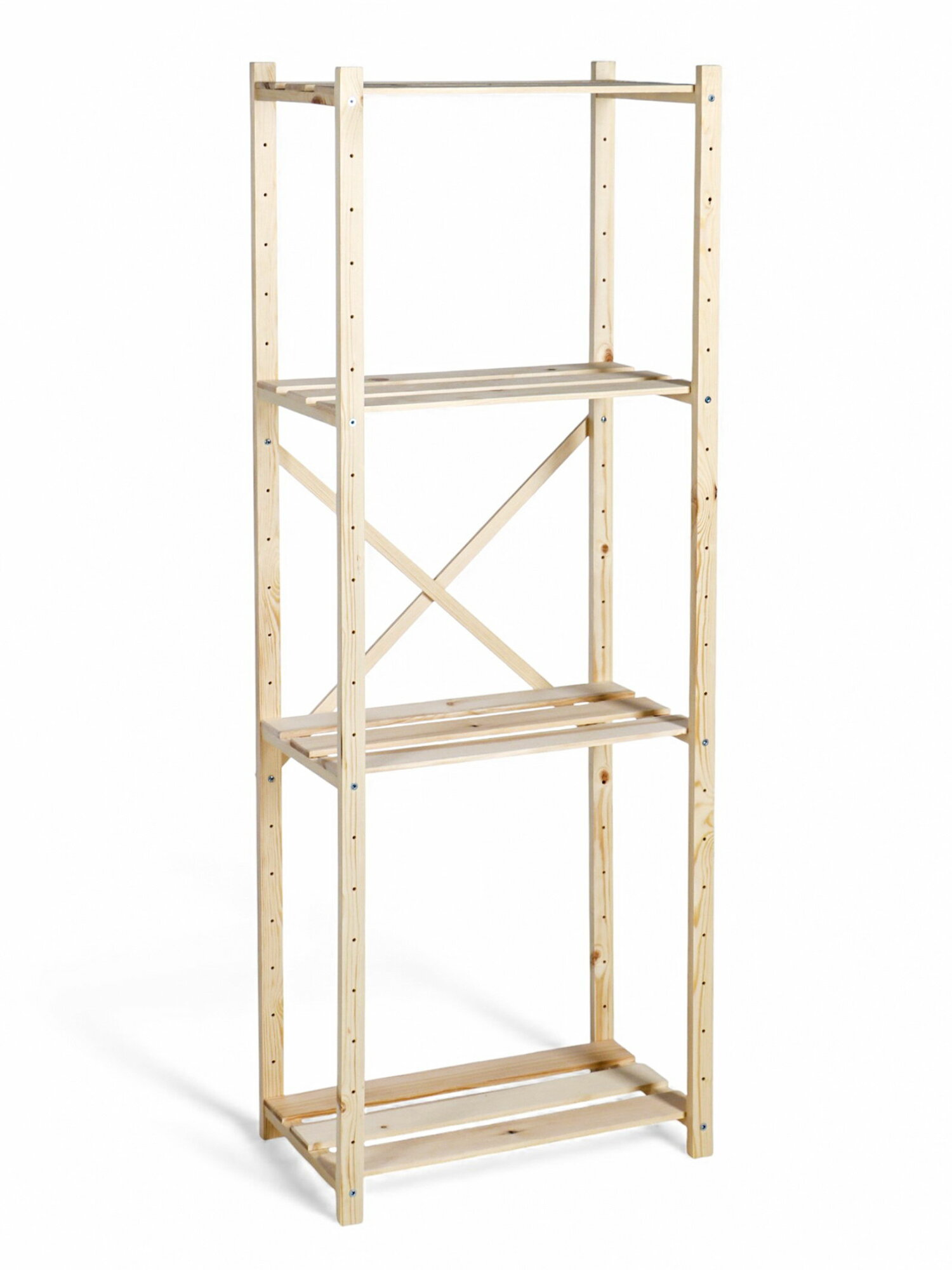Стеллаж деревянный, 4 полки, 140x50x28 см, напольный, с регулируемыми полками