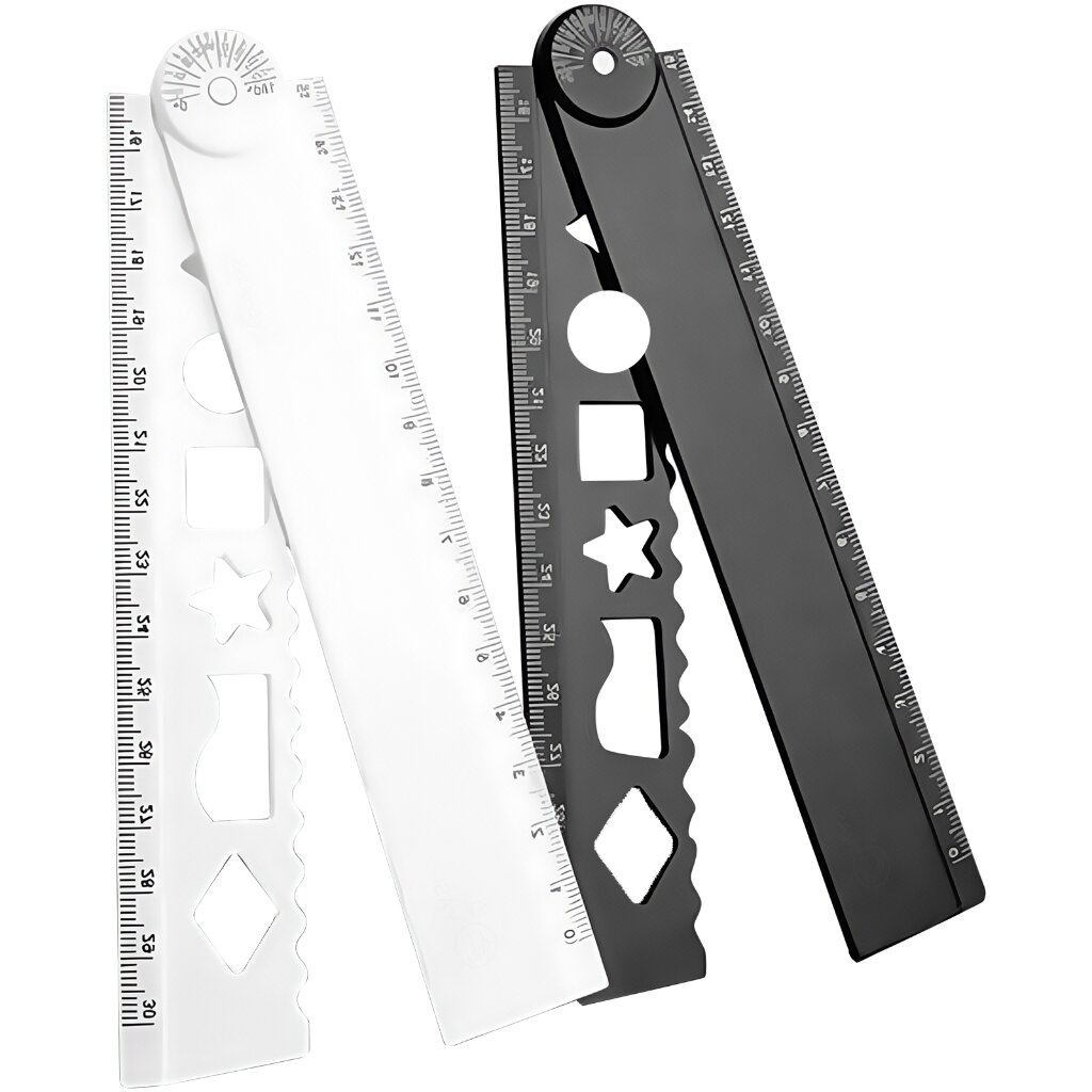 2шт Складная линейка с выдолбленными геометрическими шаблонами Пластиковая линейка для рисования Измерительный инструмент для инженерного черчения