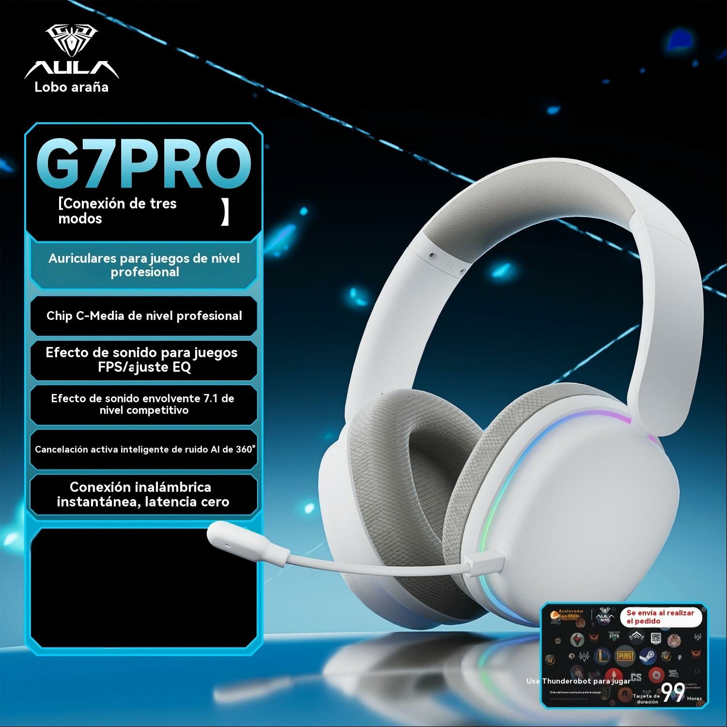 Игровая гарнитура Aula G7pro, поддерживает три режима работы, 1000 мАч, белый, китайская версия