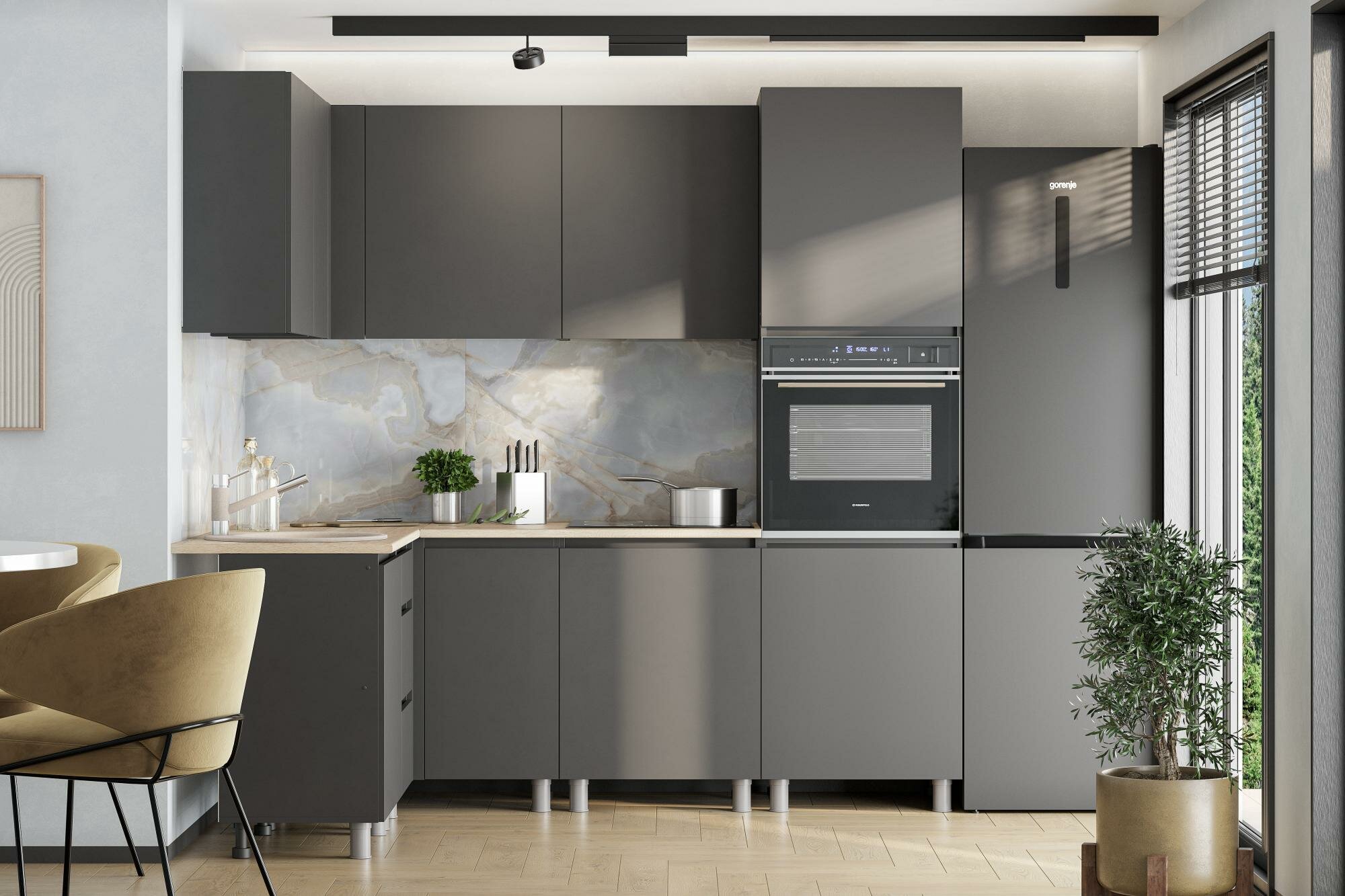 Кухонный гарнитур Денвер (без столешницы) Композиция 9 цвет графит серый