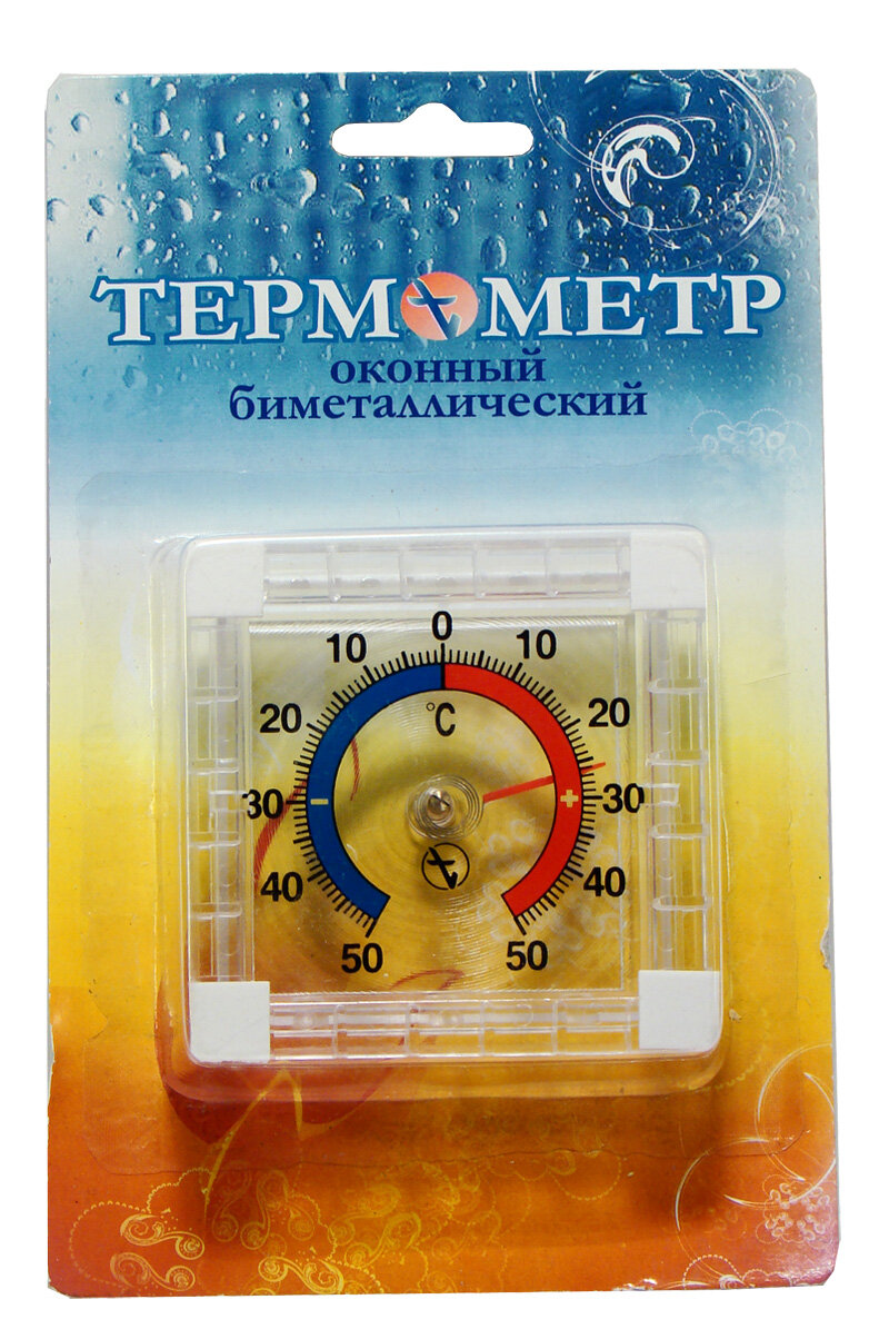 Термометр оконный биметаллический шкала от +50°С до -50°С пластиковый