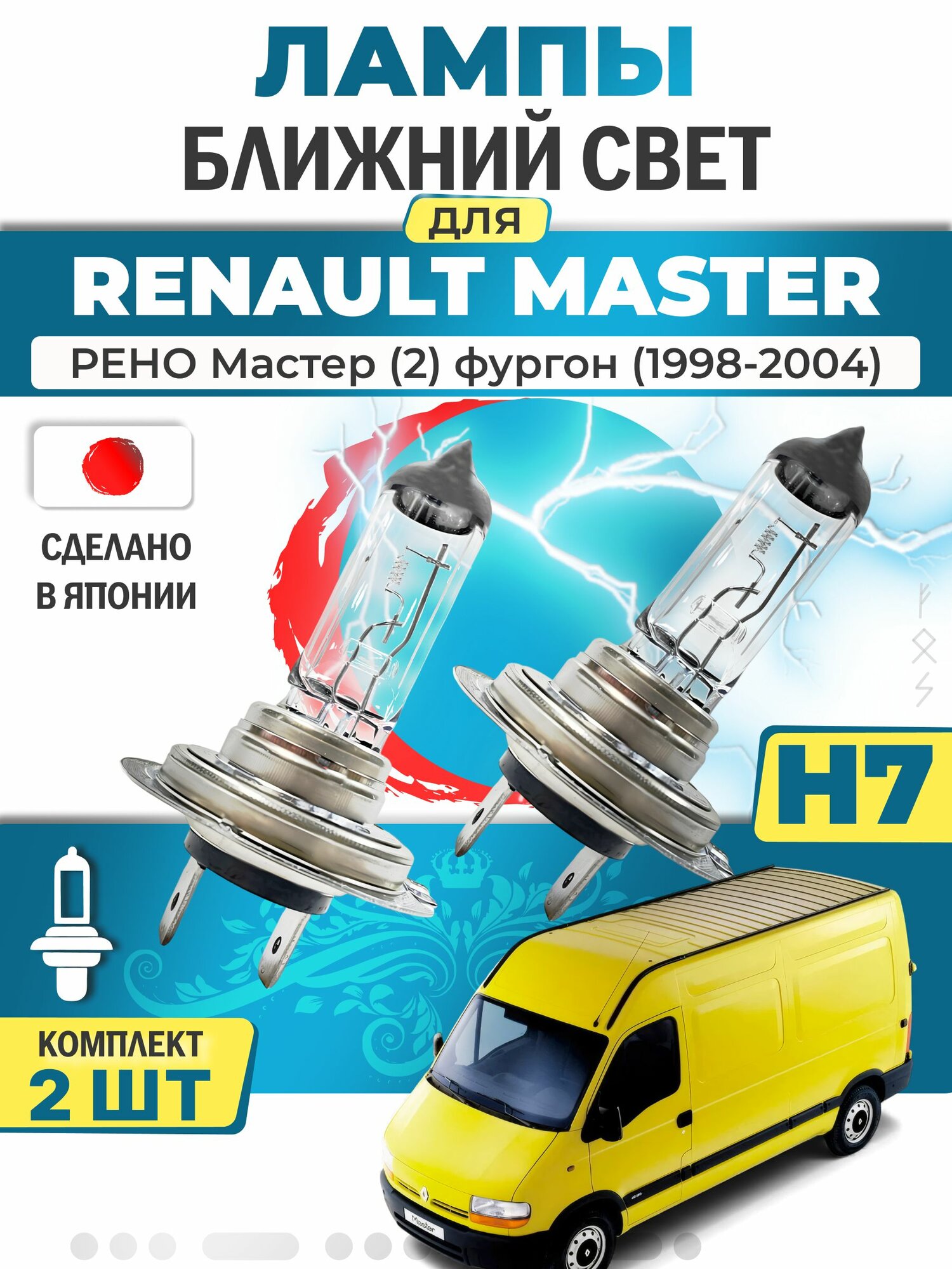 Лампы (2 шт) ближнего света RENAULT MASTER II Van 1998-2004 / рено Мастер (2) фургон, LYNXauto (япония)