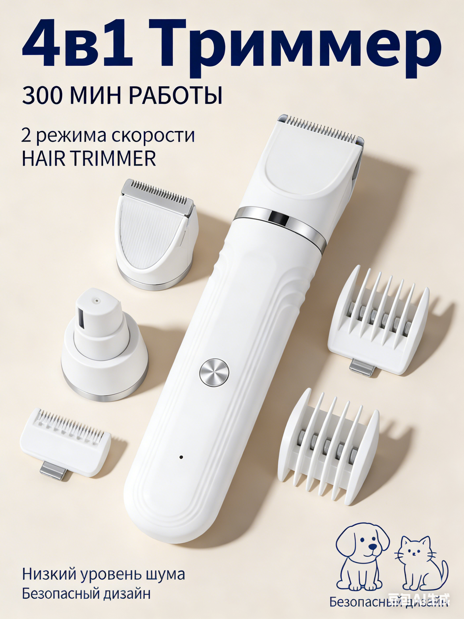 Машинка для стрижки собак и кошек Булка беспроводная профессиональная