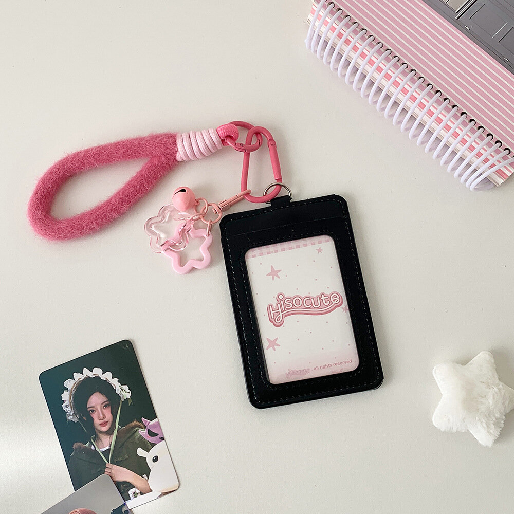 Минималистичный двухслойный цветной держатель для карт из PU, студенческий шнурок, защитник для ID-карты, держатель для карт, маленький подвесной аксессуар для рюкзака