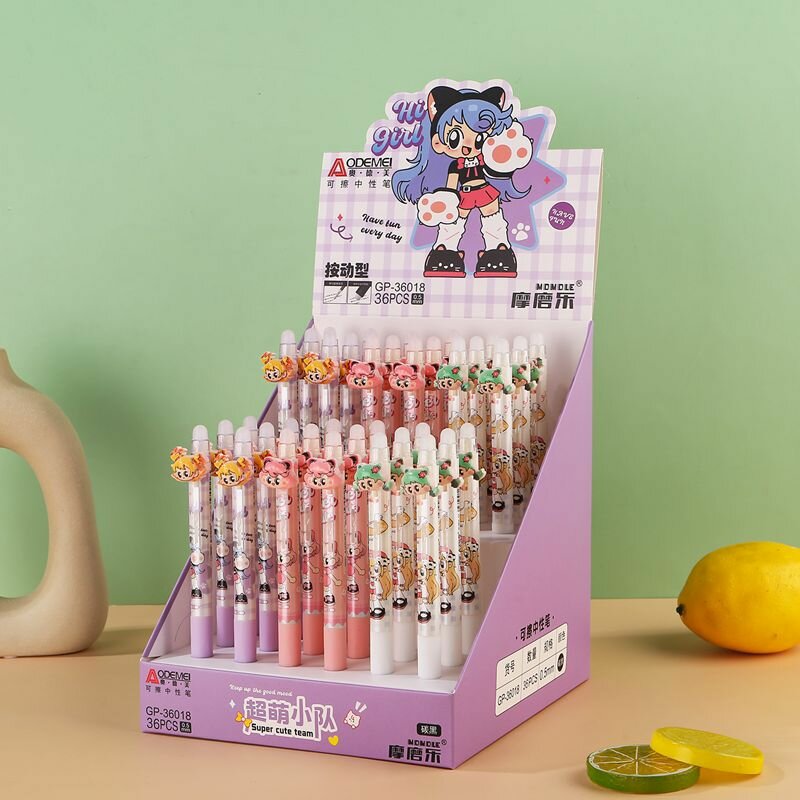 36 упаковок коробочных ручек с гелевой стираемой пастой для студентов, карандашные стираемые ручки, кристально синий угольный черный 0.5 мм